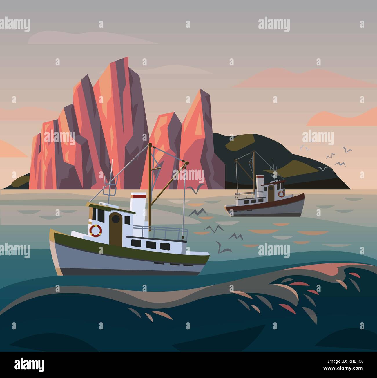 Commercial fisherman boat Stock Vector Images - Alamy