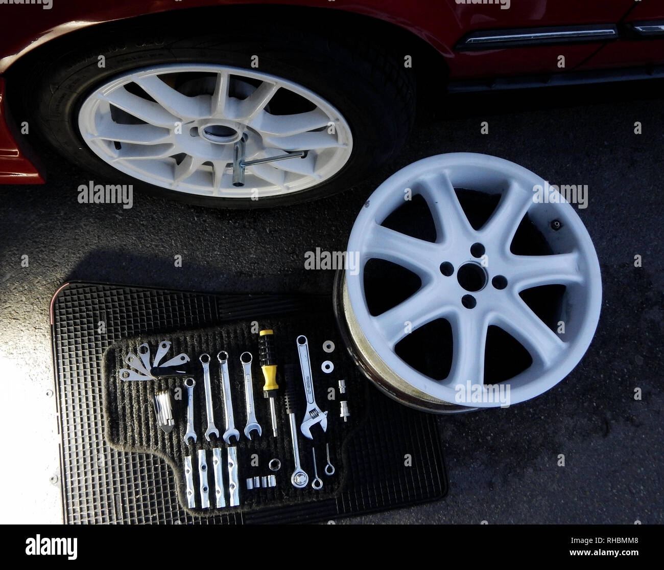 Wheel Rim And Tools Kit For Vehicle Disc Mounting Top Viev Stock Photo ...