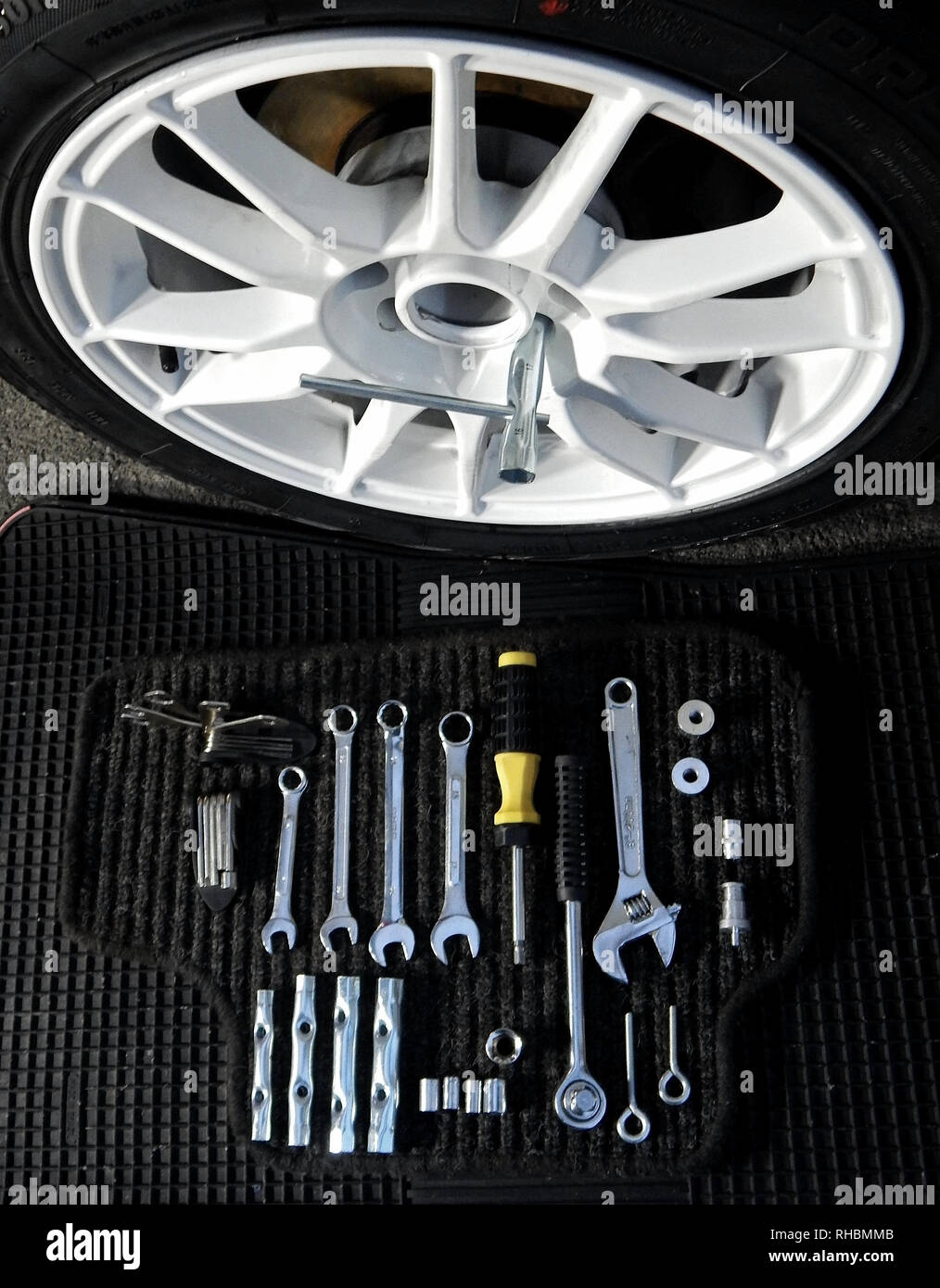 Wheel Rim And Tools Kit For Vehicle Disc Mounting Top Viev Stock Photo ...