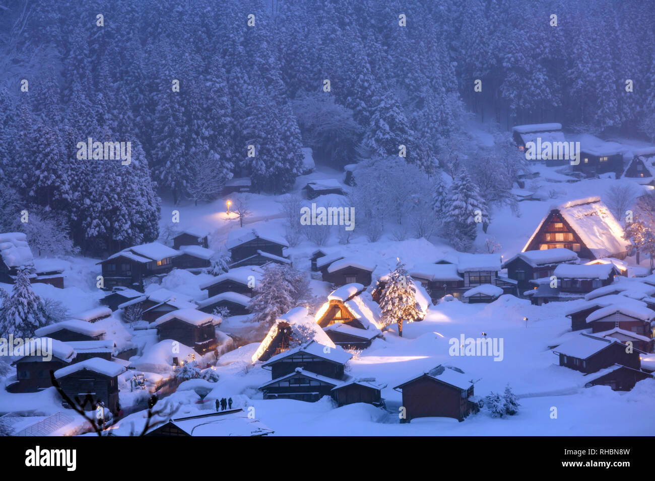 Winter Landscape of Shirakawago light-up with Snowfall Gifu Chubu Japan ...