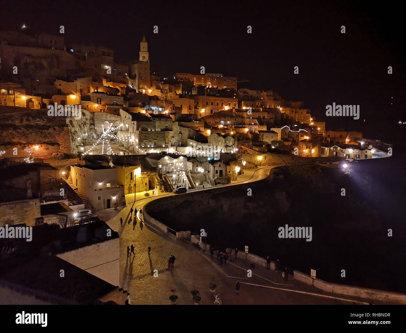 Night view of the ancient town of Matera (Sassi di Matera), European ...