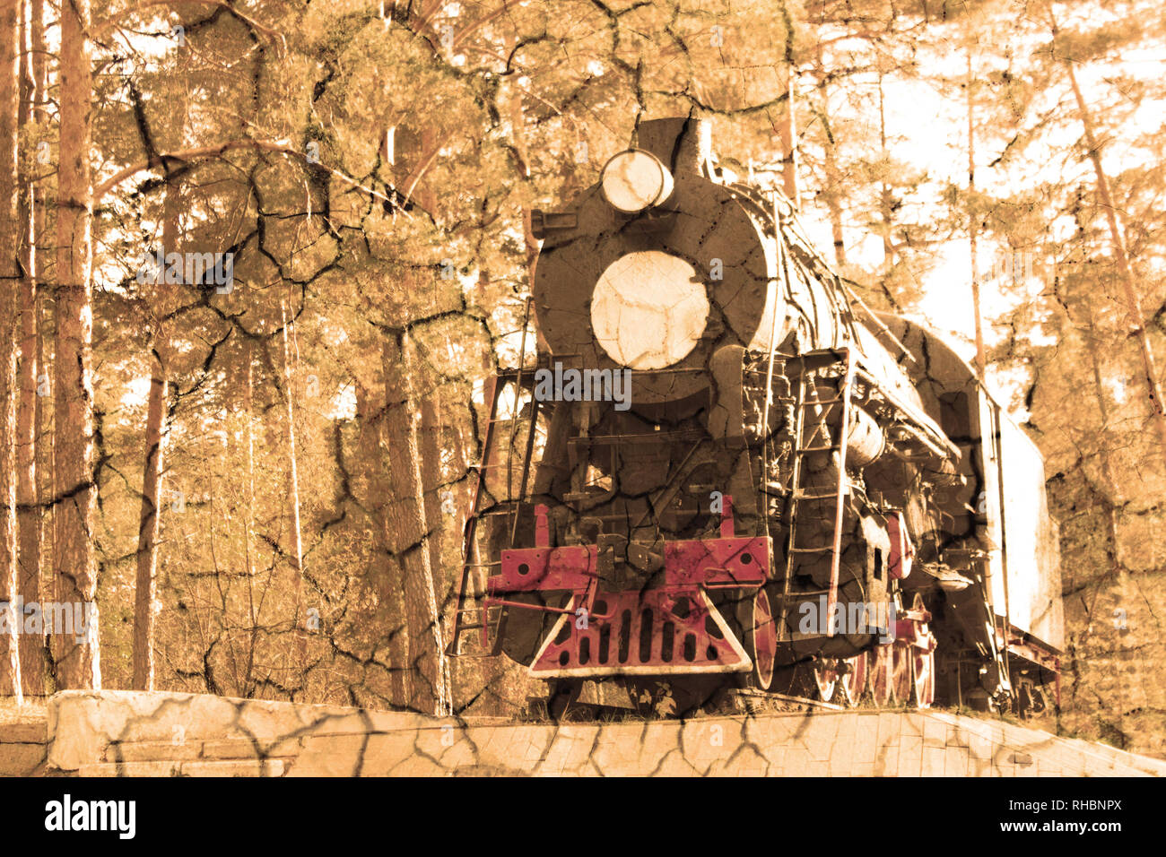old retro train on a railroad. toned image Stock Photo - Alamy