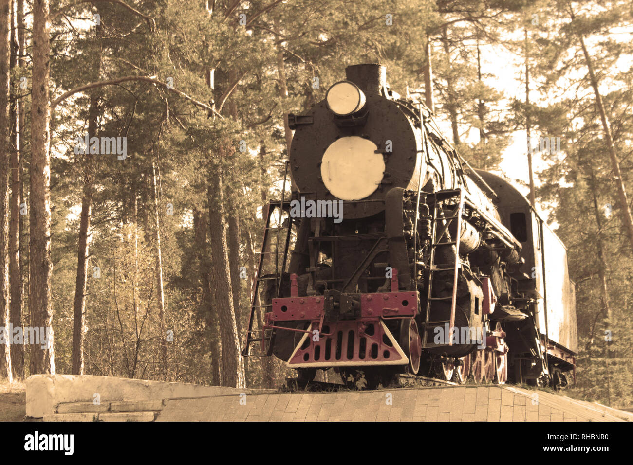 old retro train on a railroad. toned image Stock Photo - Alamy