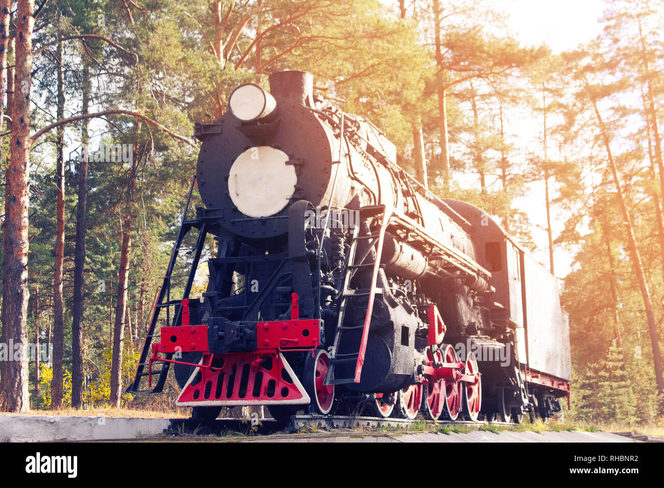 old retro train on a railroad. toned image Stock Photo - Alamy