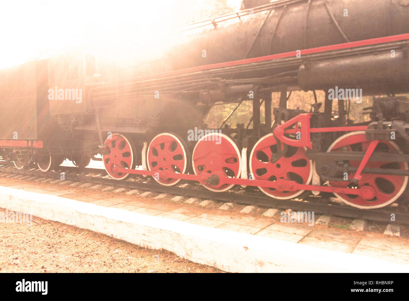 old retro train on a railroad. toned image Stock Photo - Alamy