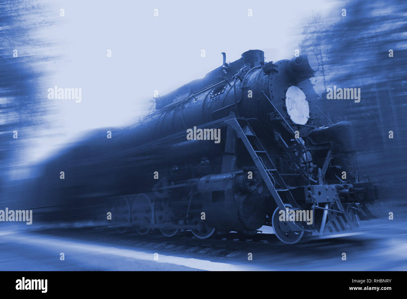 retro old locomotive at night. vintage train Stock Photo - Alamy