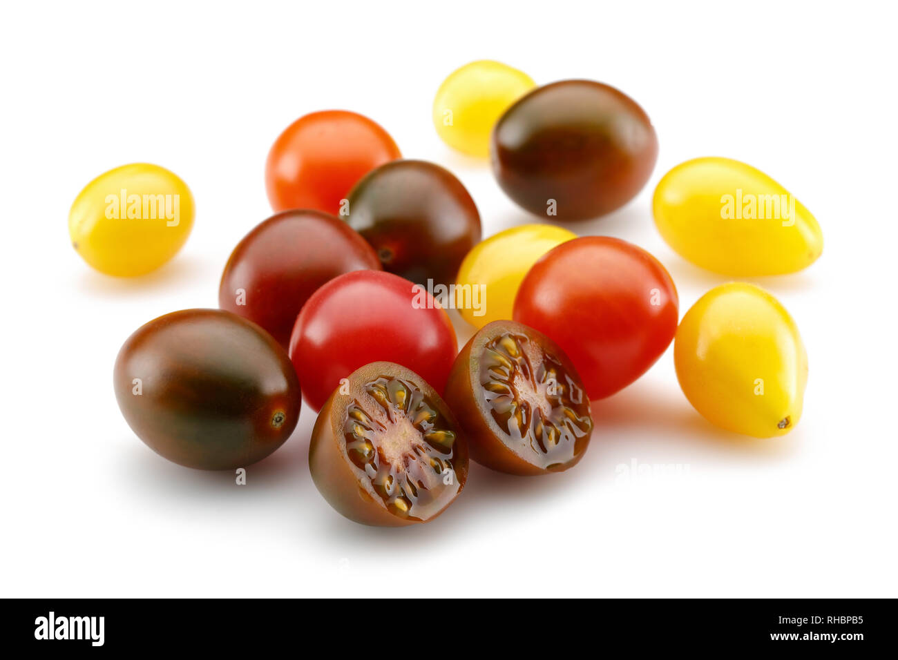 Assorted colours cherry tomatoes, isolated on white background Stock ...