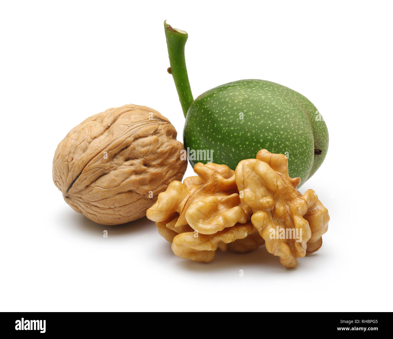 Walnuts and peeled walnut isolated on white background Stock Photo - Alamy