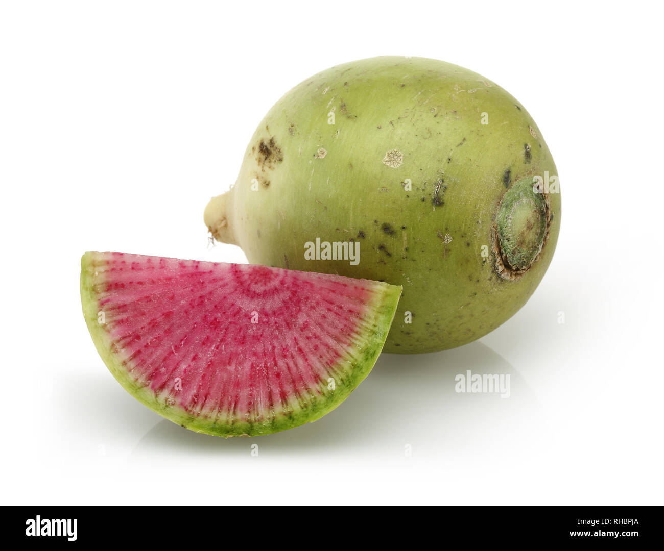 Whole and Sliced Watermelon radish isolated on white background Stock ...