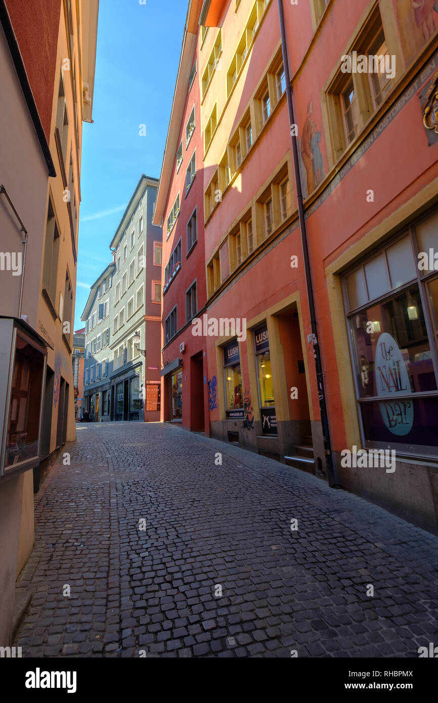 Narrow street landscape in old city at sunny day time Stock Photo - Alamy