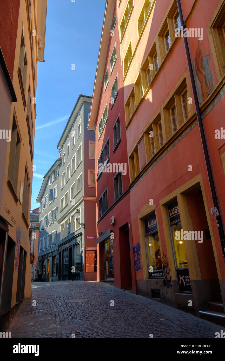 Narrow street landscape in old city at sunny day time Stock Photo - Alamy