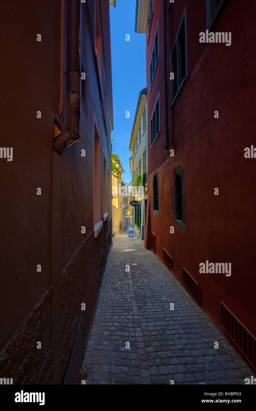 Narrow street landscape in old city at sunny day time Stock Photo - Alamy