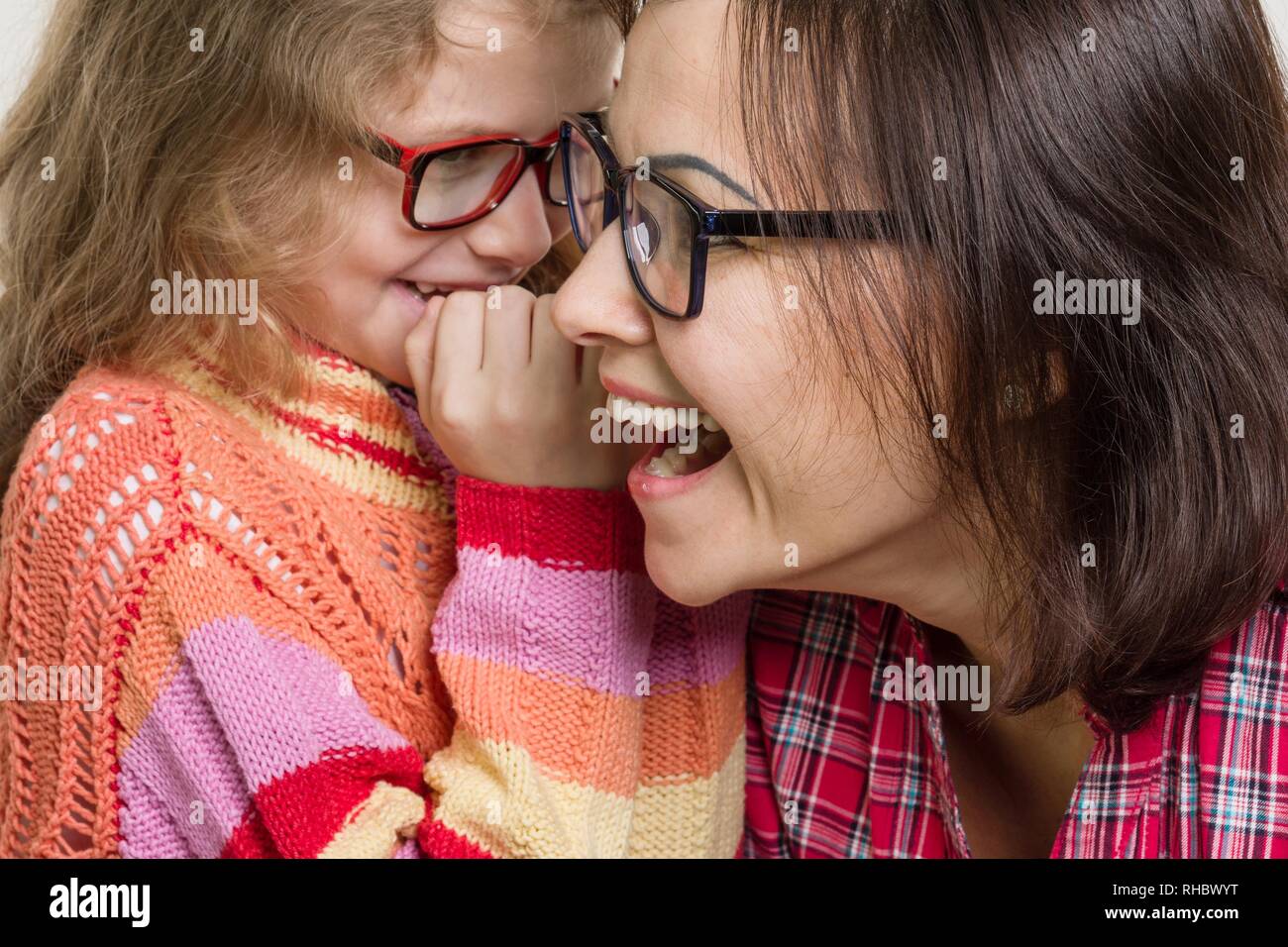 People, motherhood, family, mother and daughter whispering gossip Stock ...