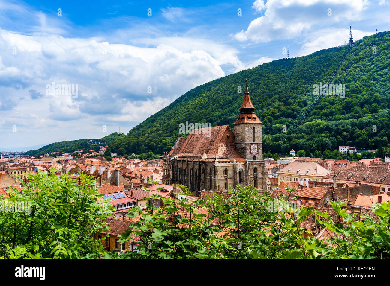 Brasov, Romania: Landscape with the Black Church and the Tampa mountain ...
