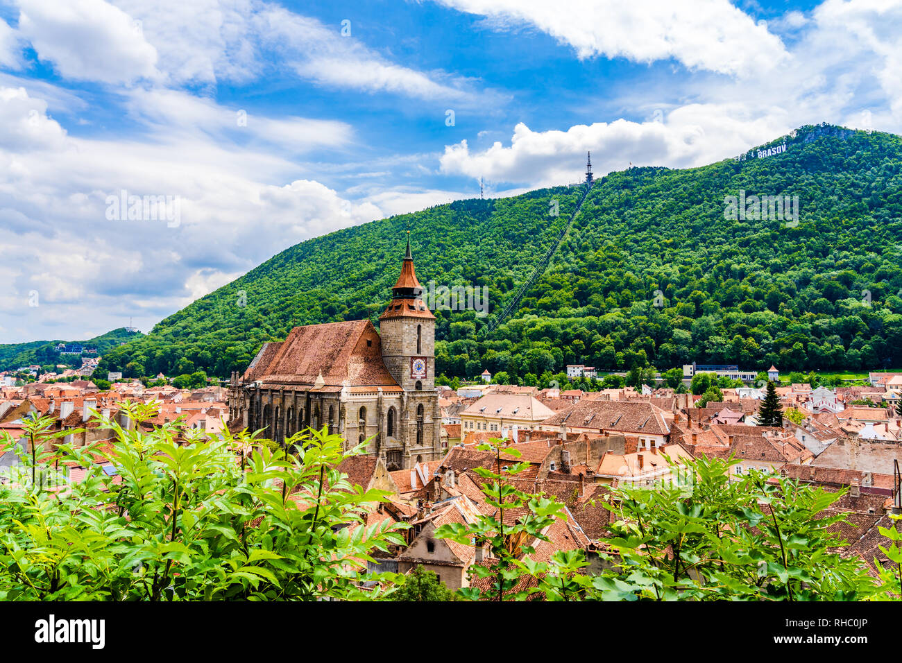 Brasov, Romania: Landscape with the Black Church and the Tampa mountain ...