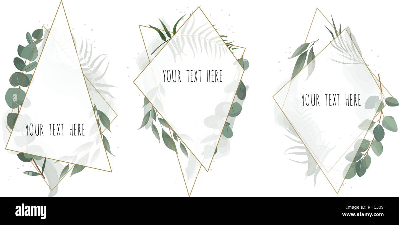 Set Vector floral botanical card design with leaves with golden ...
