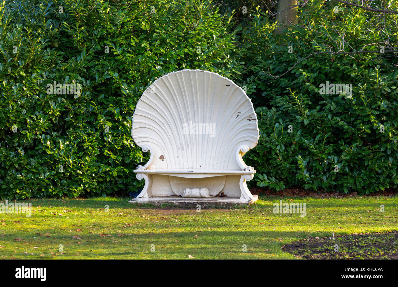 The large Rococo style shell bench in the gardens of Strawberry Hill ...