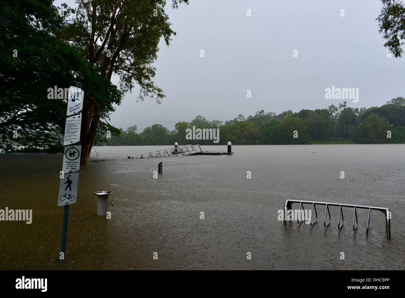 Rossiter Park showing the pontoon being inundated by flood waters ...