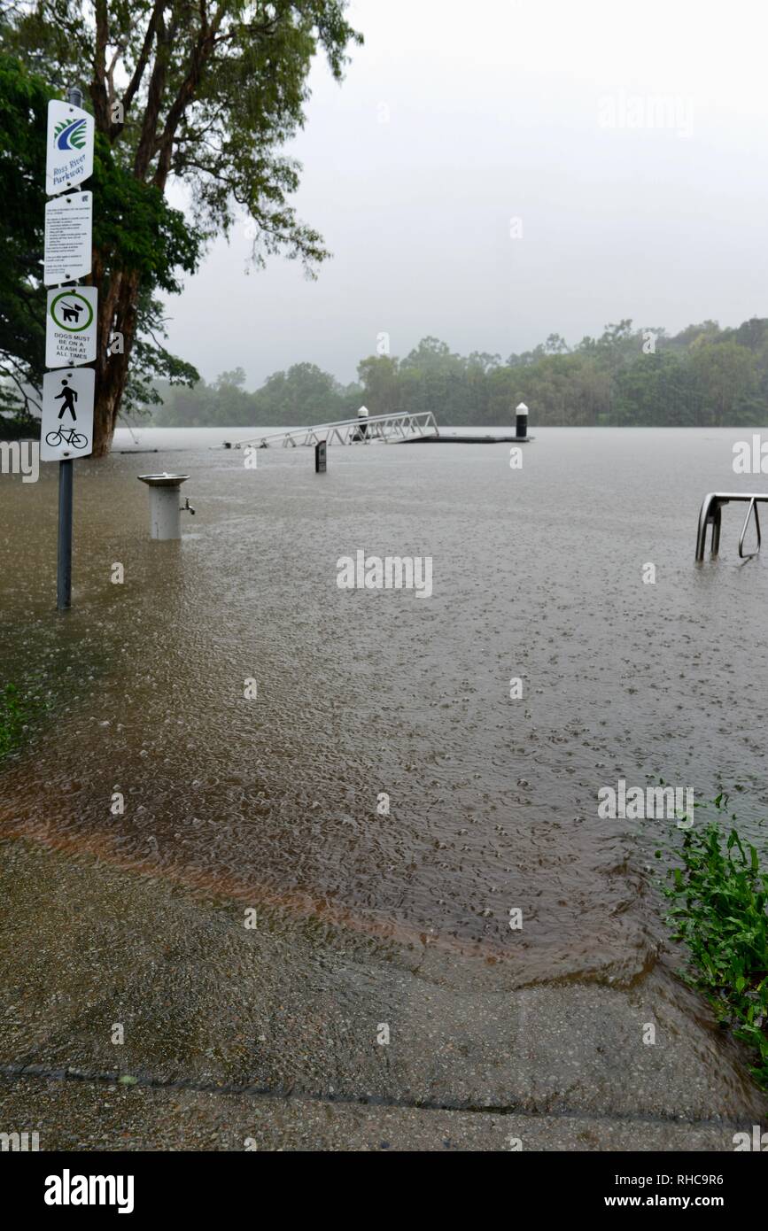Rossiter Park showing the pontoon being inundated by flood waters ...