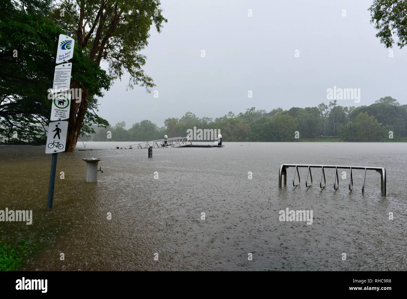 Rossiter Park showing the pontoon being inundated by flood waters ...