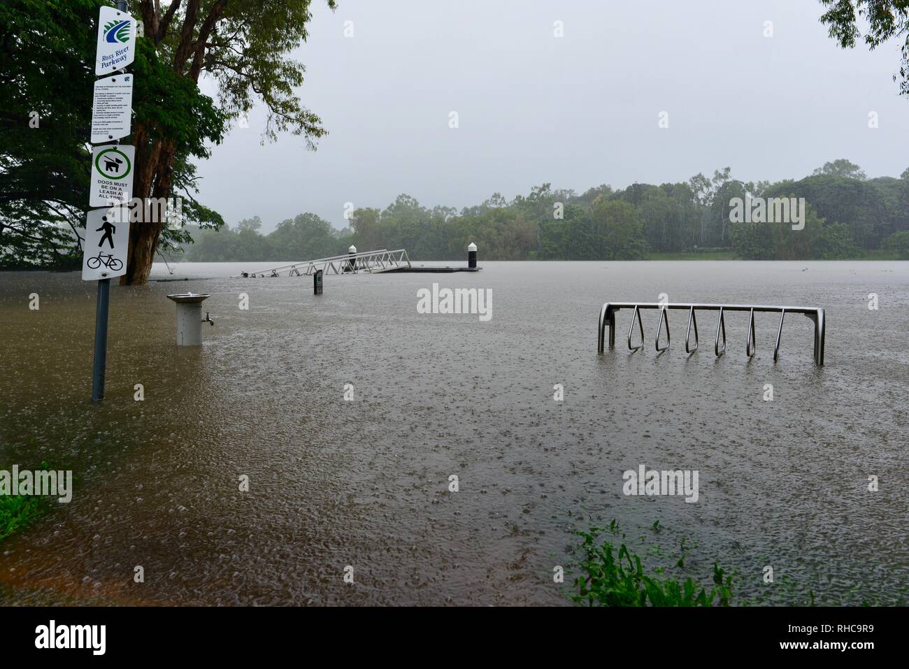 Rossiter Park showing the pontoon being inundated by flood waters ...