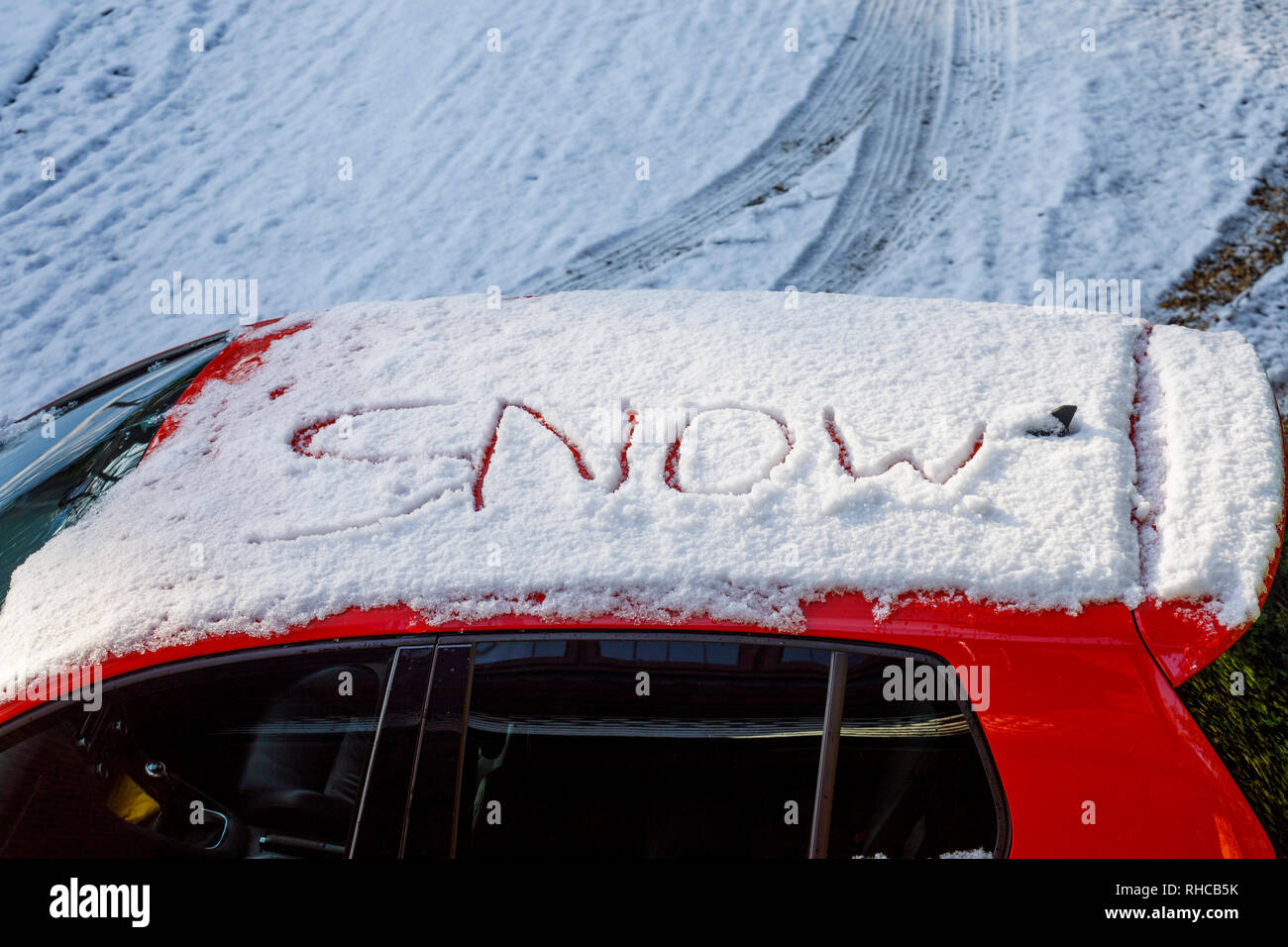 Woking, Surrey, south-east England, UK. 02nd Feb, 2019. The word 'SNOW ...