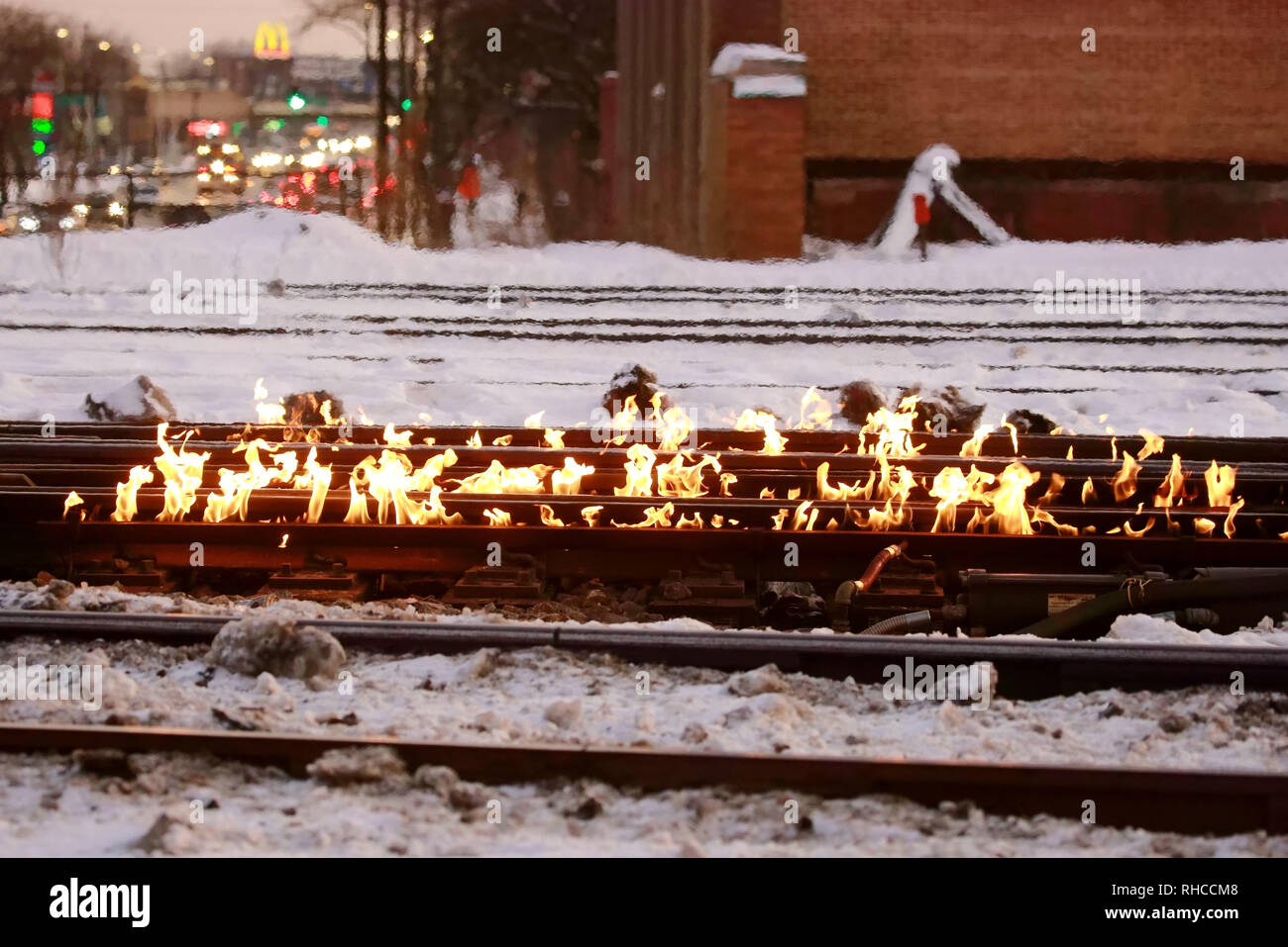 Chicago, USA. 1st Feb, 2019. Railway tracks are set on fire to ensure ...