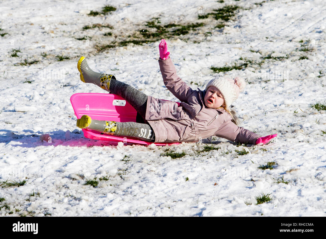 Chippenham, Wiltshire, UK. 2nd February, 2019. A young girl enjoying ...