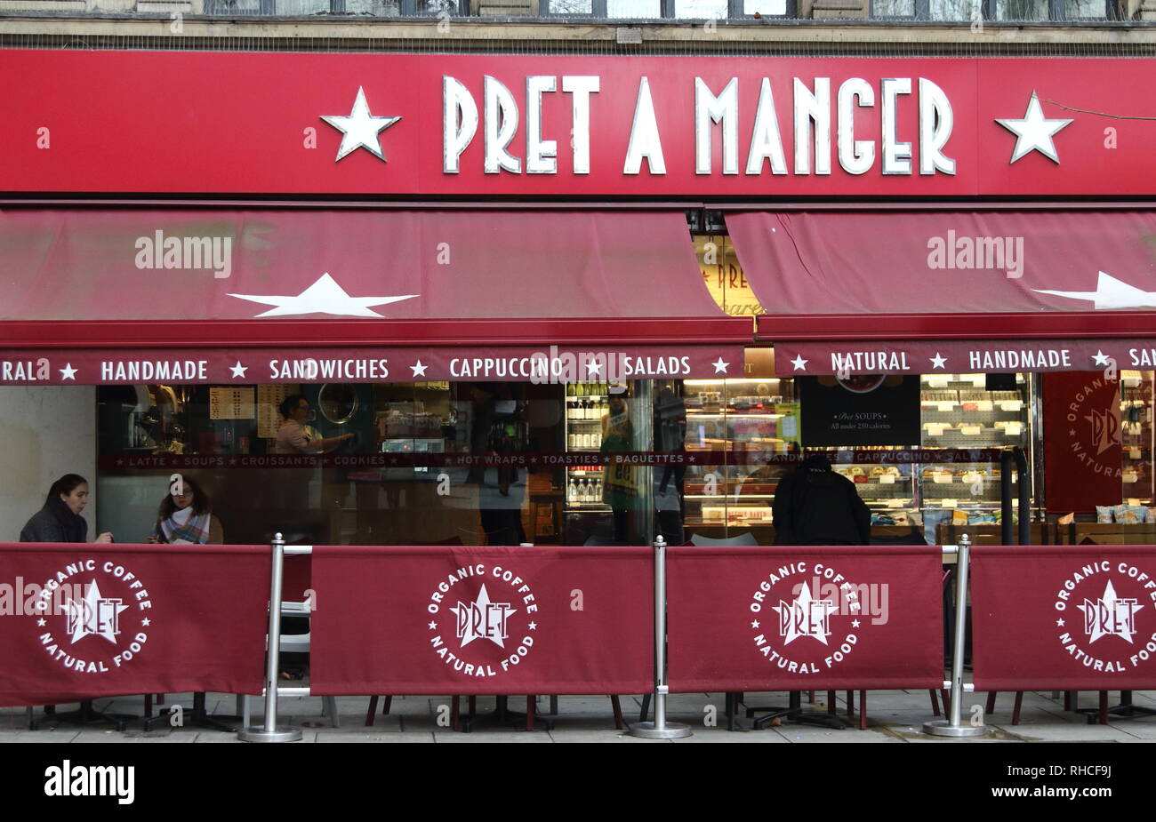 London, UK. 27th Jan, 2019. Pret a Manger coffee shop and brand logo ...