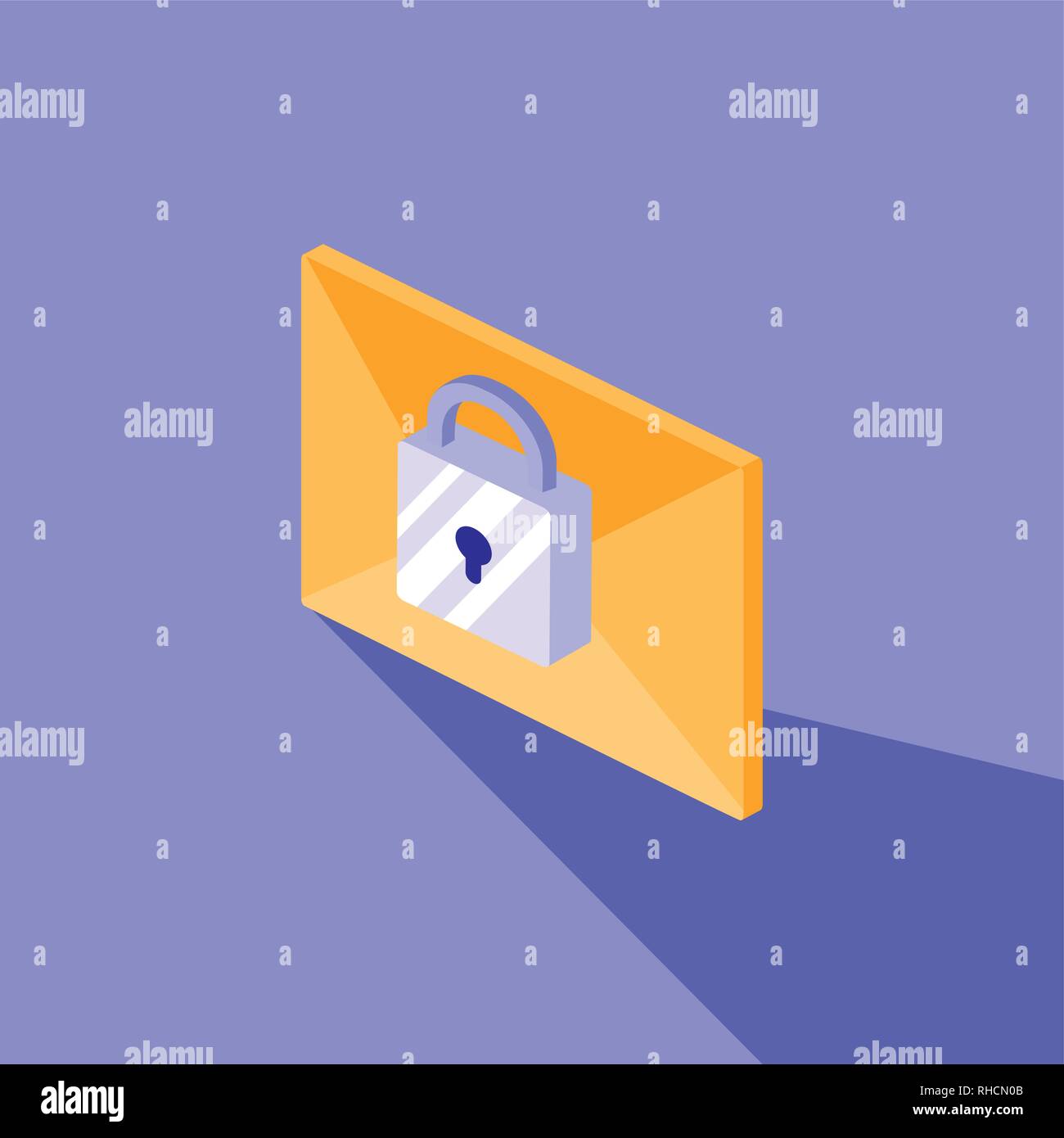 cyber security with envelope mail and padlock vector illustration ...