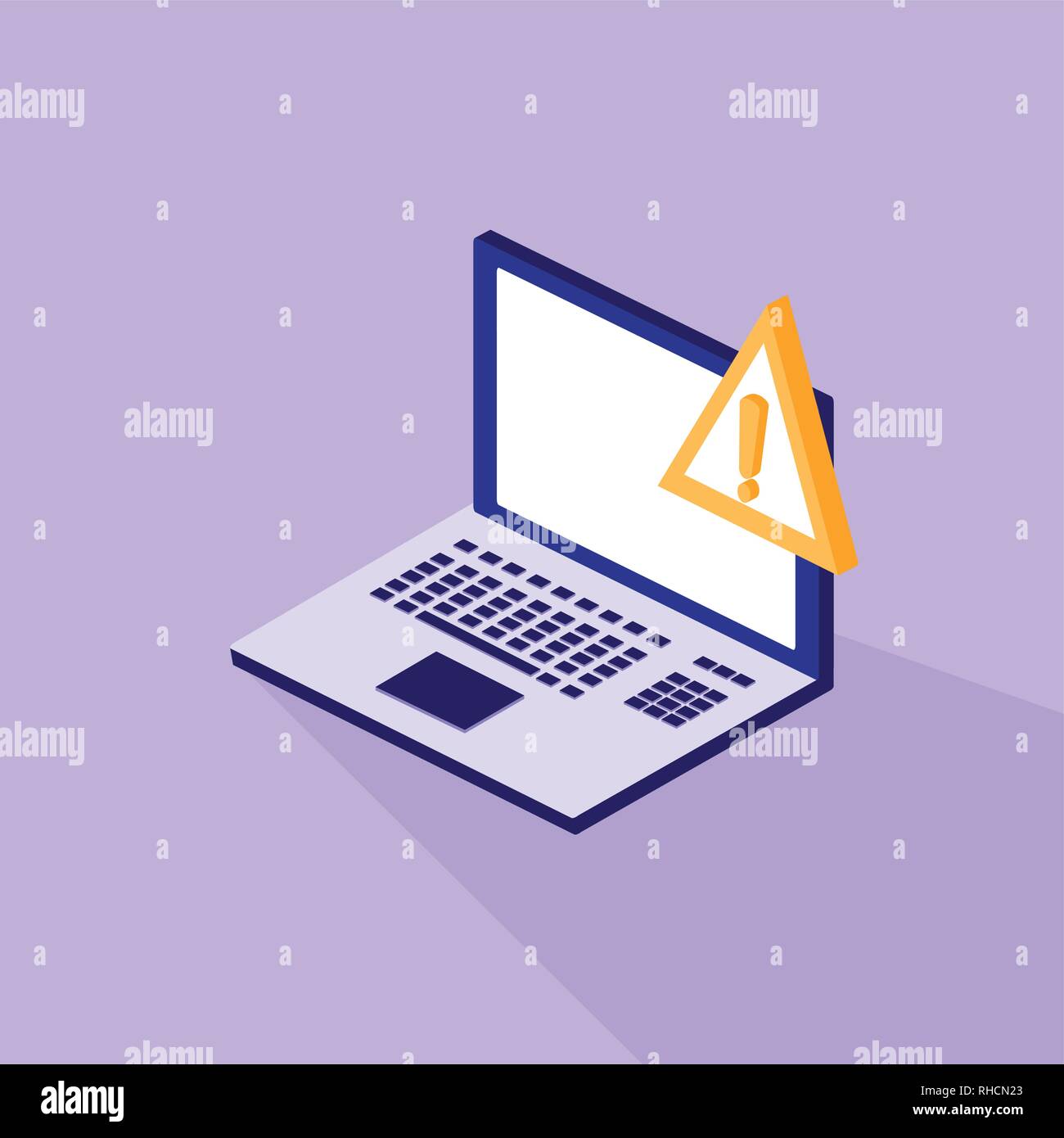 cyber security with laptop and warning signage vector illustration ...