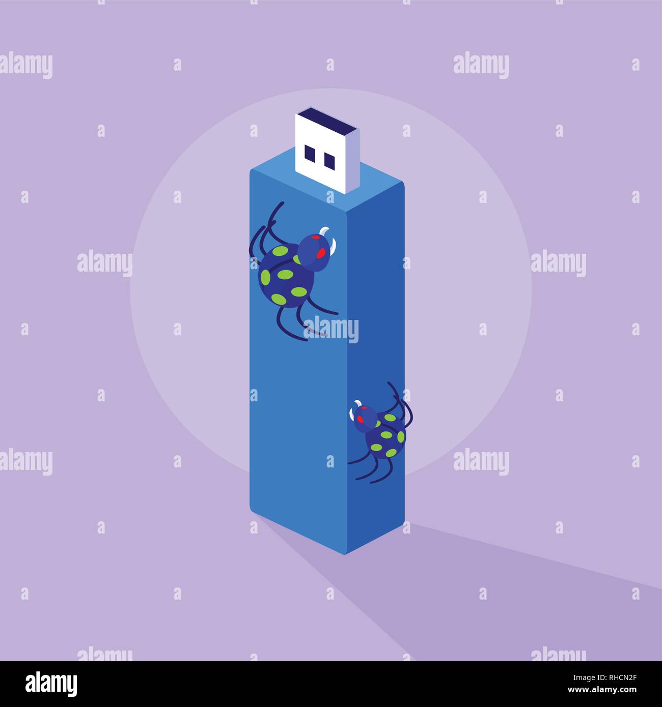 cyber security with memory usb and virus attack vector illustration ...