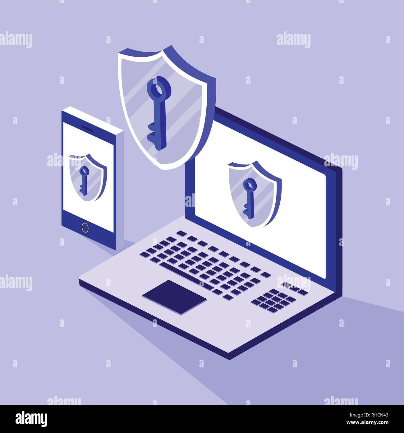 cyber security with laptop and smartphone vector illustration design ...