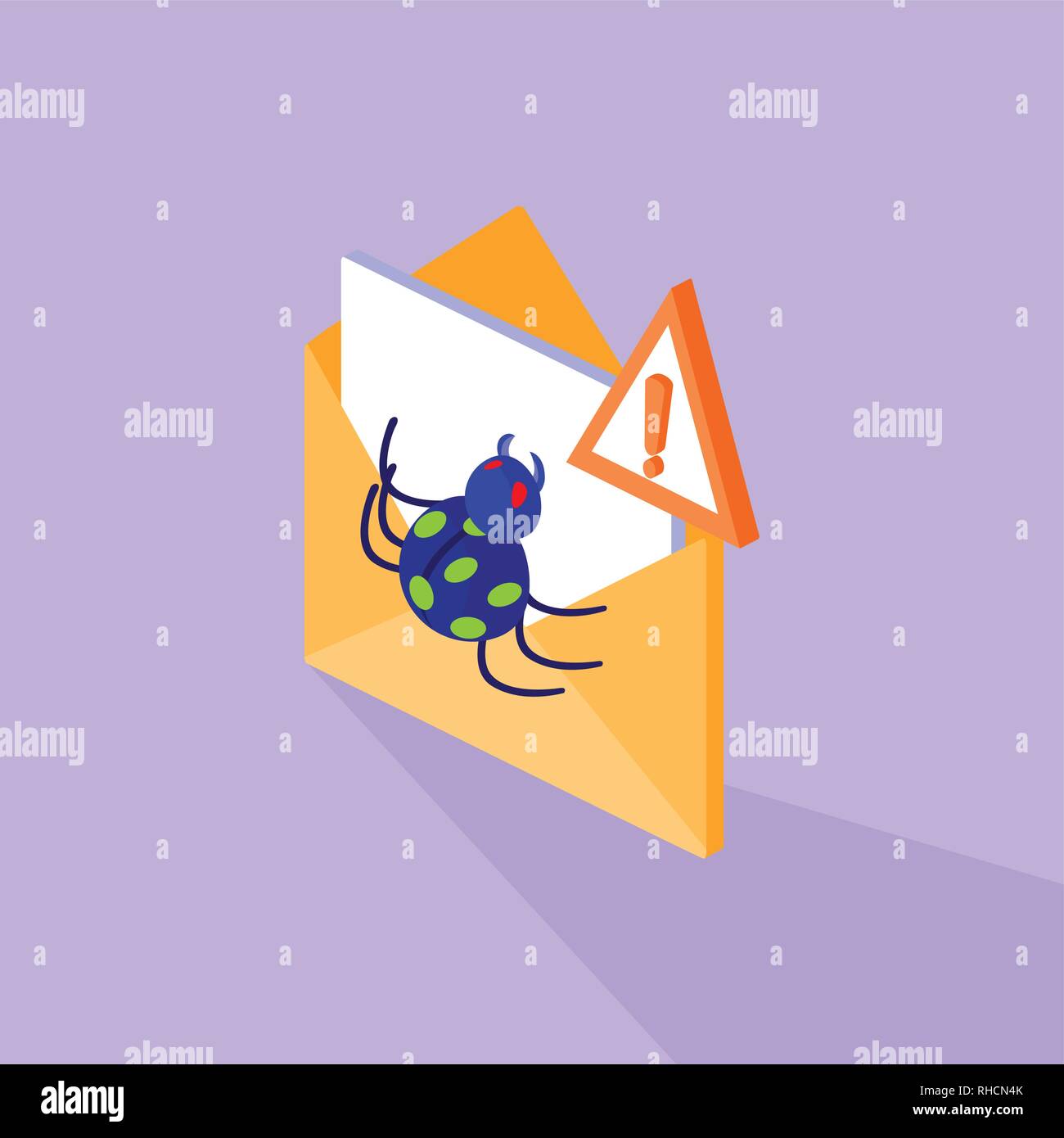 cyber security with envelope mail and virus attack vector illustration ...