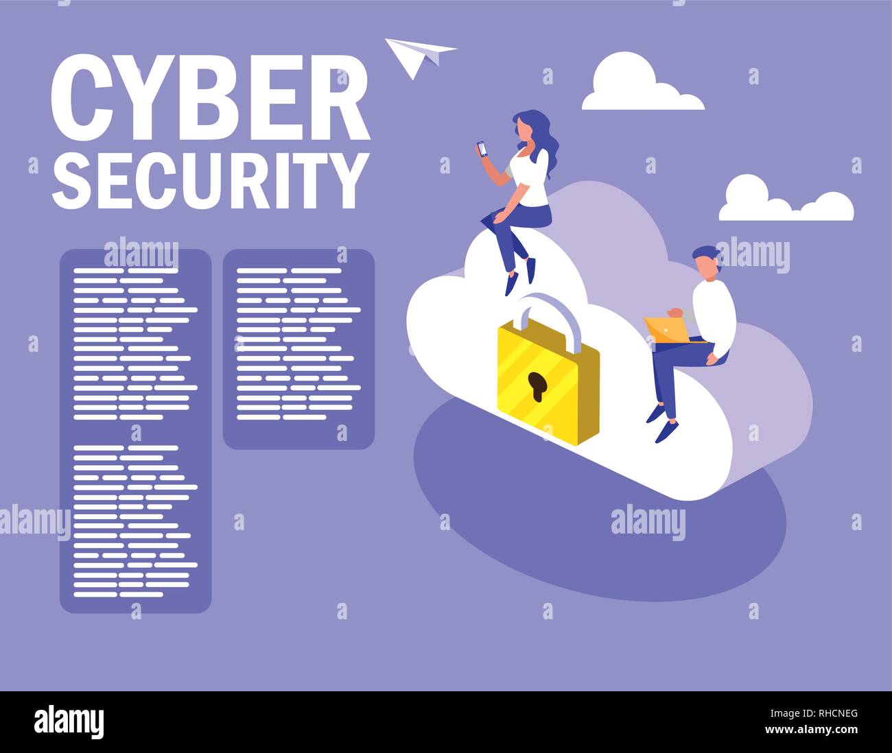 mini people sitting in cloud computing and cyber security vector ...