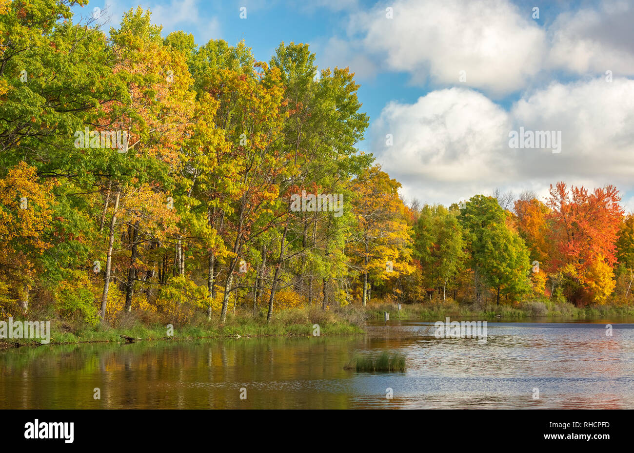 Autumn colors on a wilderness lake in northern Wisconsin Stock Photo ...