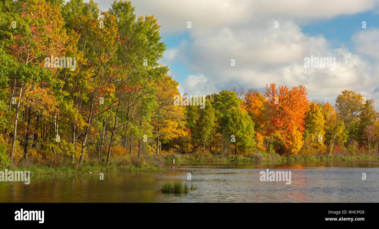 Autumn colors on a wilderness lake in northern Wisconsin Stock Photo ...