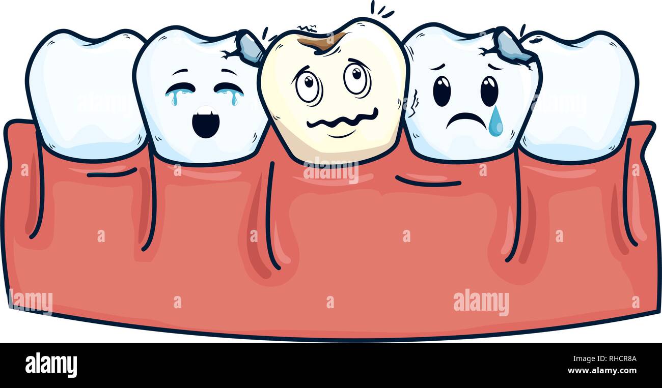 human teeth with tooth sad kawaii characters Stock Vector Image & Art ...