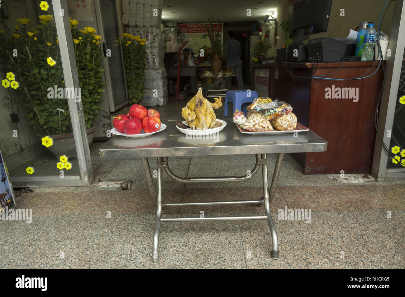 Buddhist food offering altar hi-res stock photography and images - Alamy
