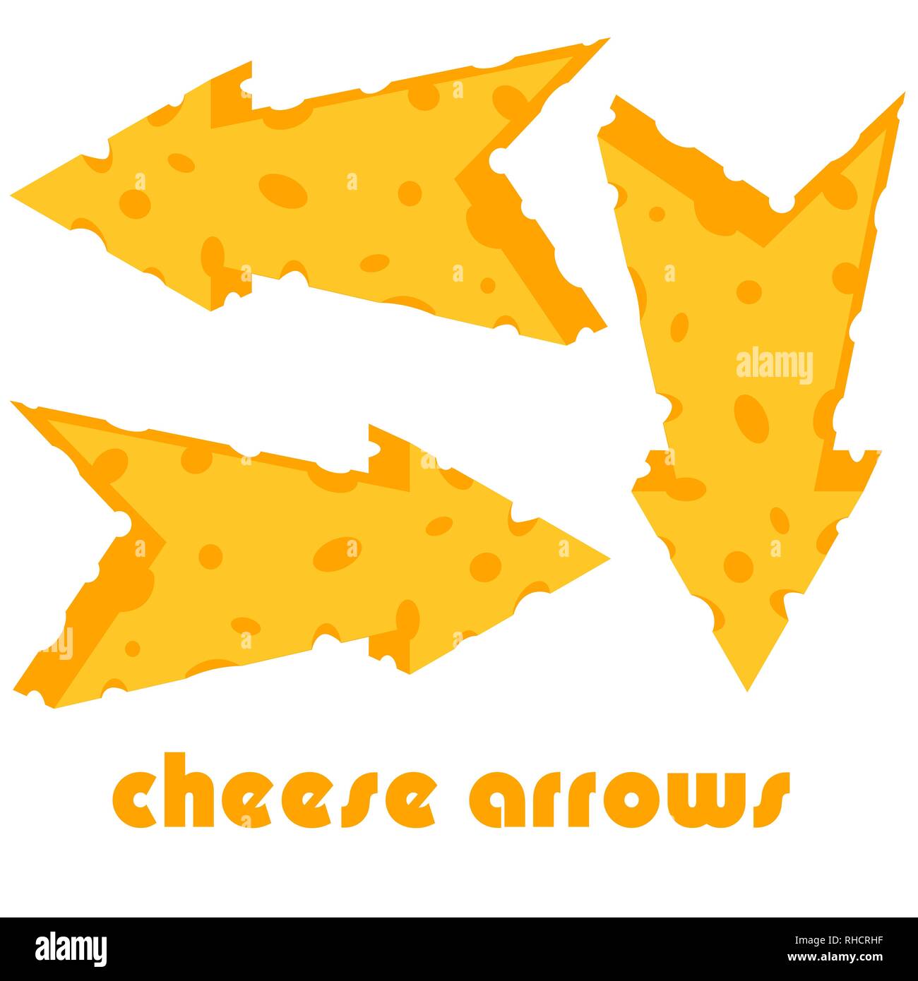 3D cheese arrows in three directions for a shop or restaurant Stock ...