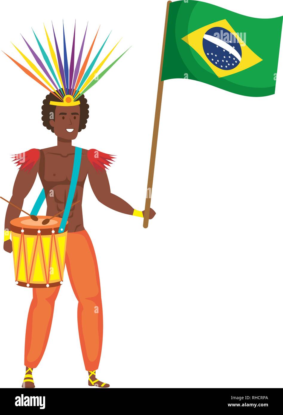 brazilian male dancer playing drum with flag Stock Vector Image & Art ...