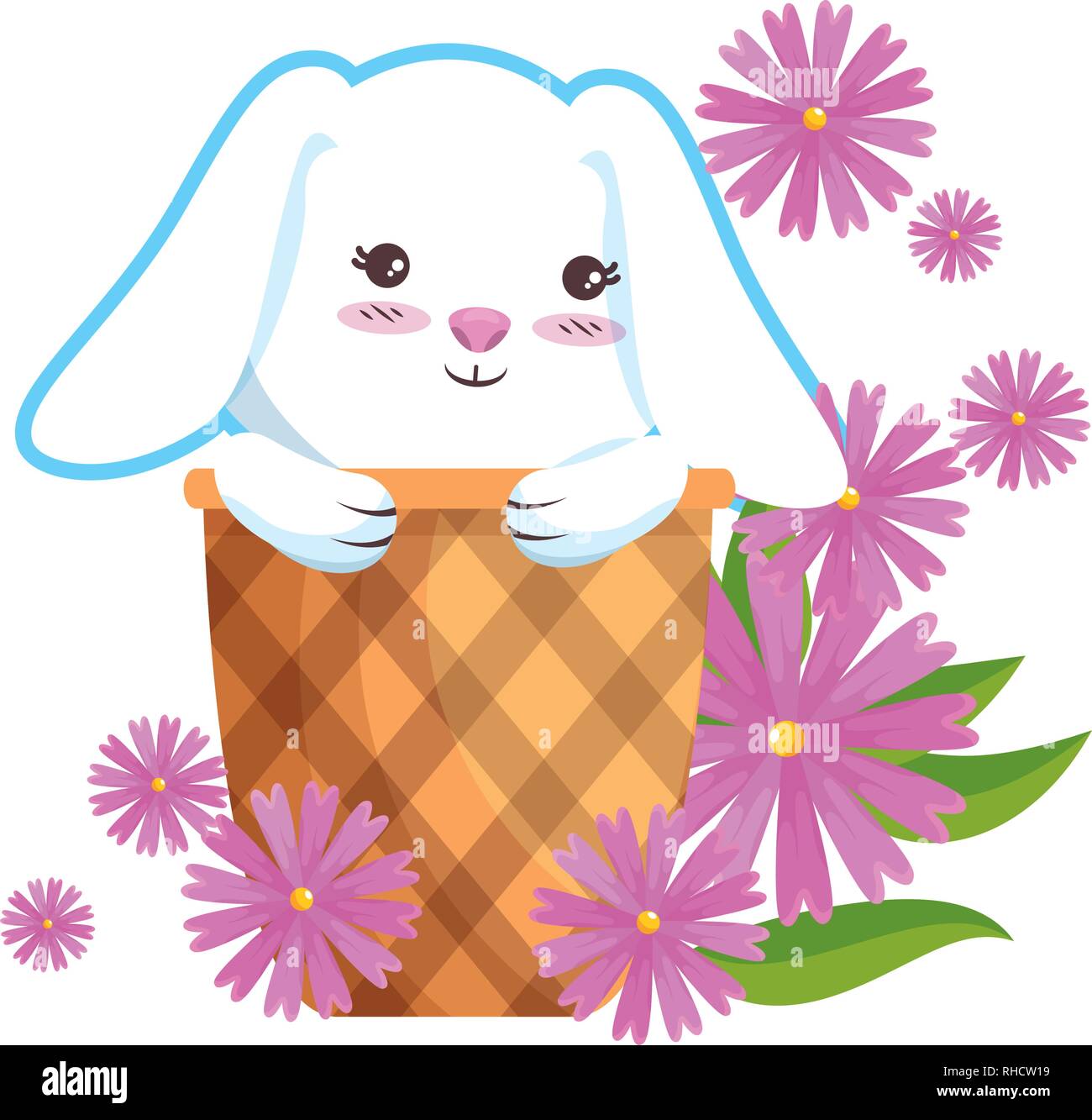 cute rabbit in basket with flowers Stock Vector Image & Art - Alamy