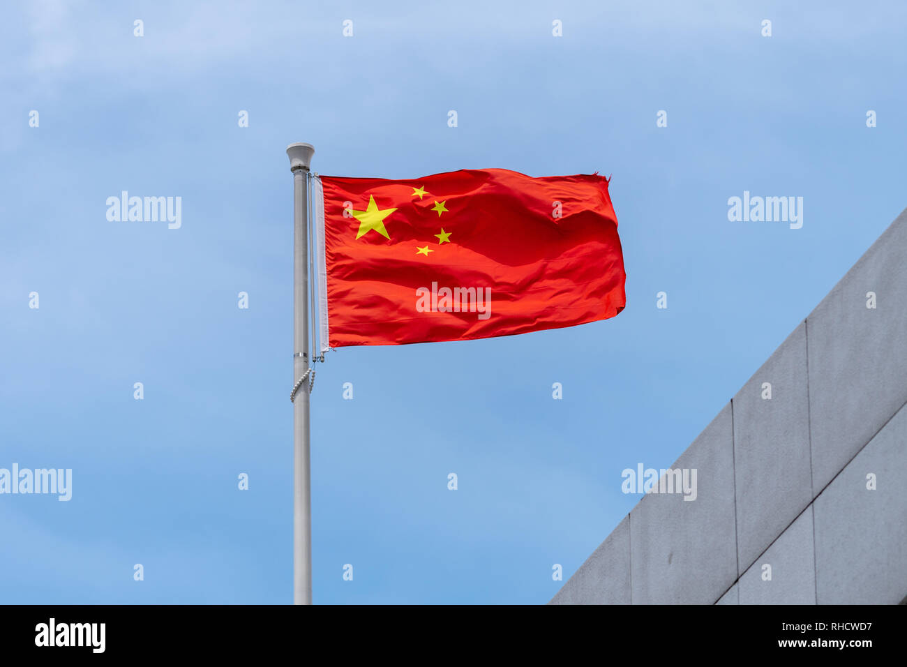 National flag of the Peoples Republic of China flying in the wind from ...
