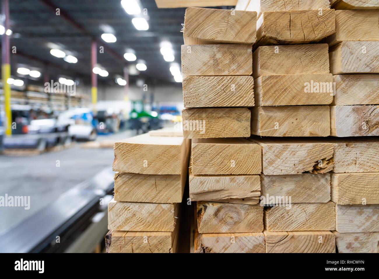 pieces of lumber to make crates at factory Stock Photo - Alamy