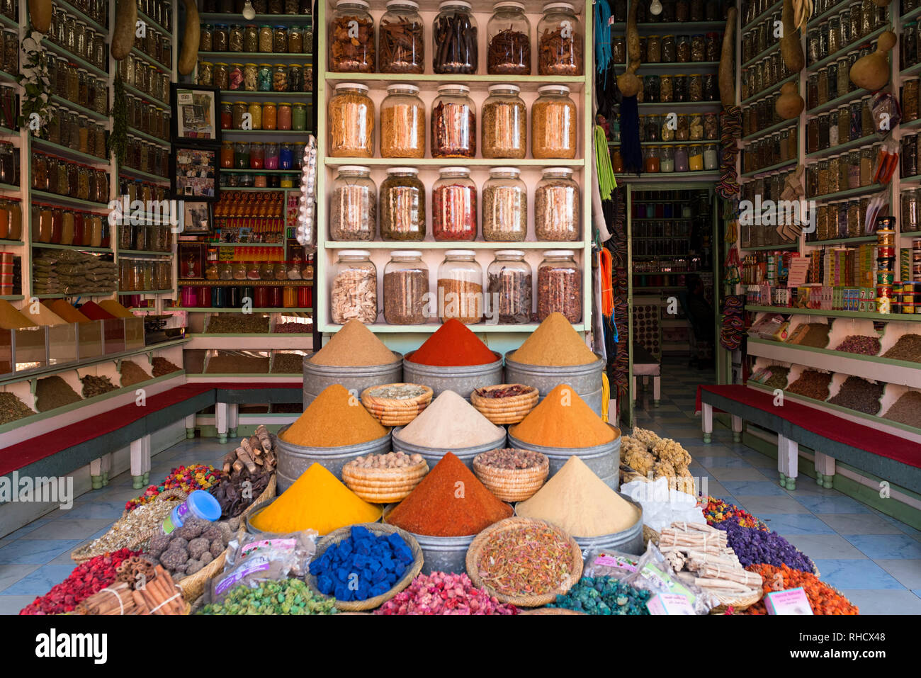 Spices, herbs, nuts and other Moroccan products Stock Photo - Alamy