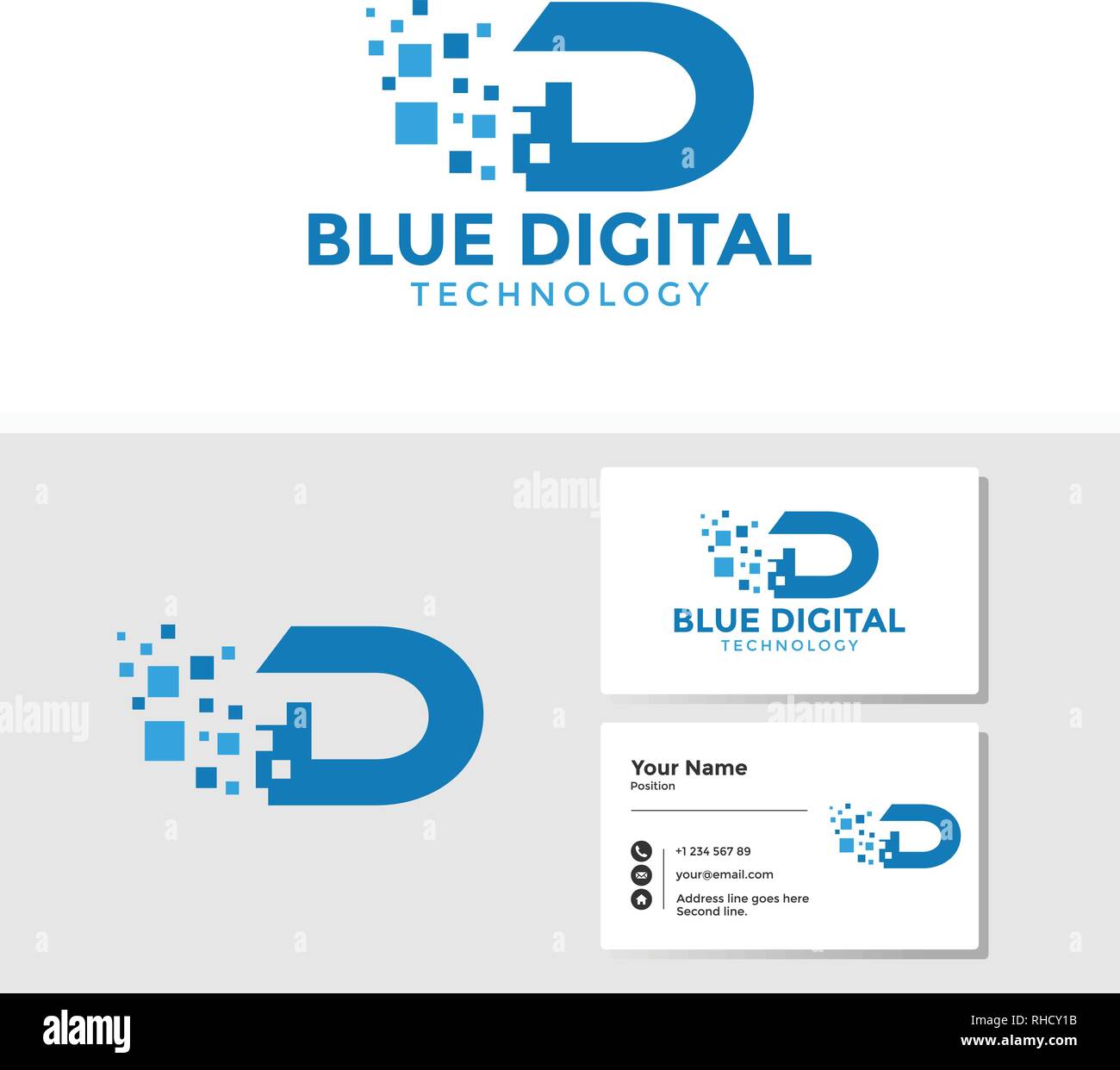 Digital letter d logo template with business card design vector Stock ...