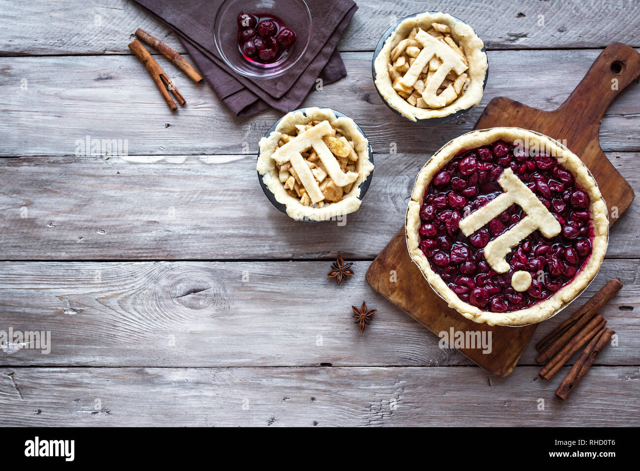 Pi Day Cherry and Apple Pies - making homemade traditional various Pies ...