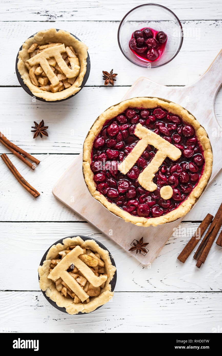 Pi Day Cherry and Apple Pies - making homemade traditional various Pies ...