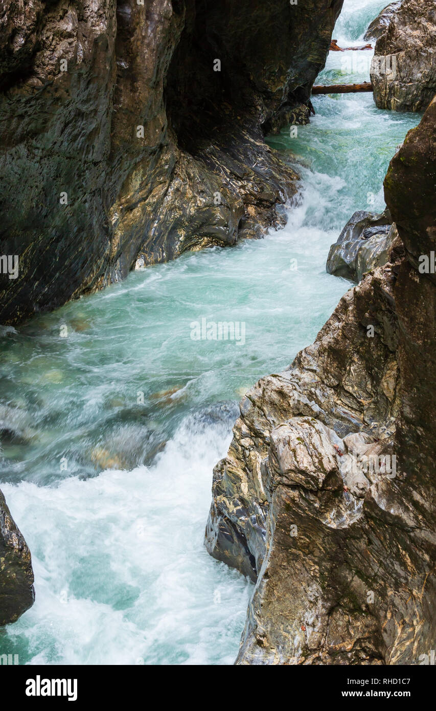 Summer Liechtensteinklamm gorge with stream and waterfalls in Austria ...