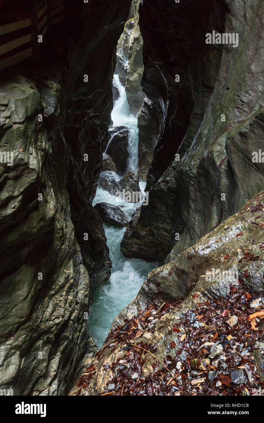 Summer Liechtensteinklamm gorge with stream and waterfalls in Austria ...